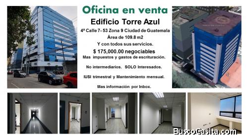 Oficina en Edificio Torre Azul de la zona 9, ciudad de Guatemala en Guatemala